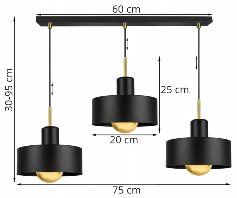 Závěsné svítidlo BARCELONA, 3x kovové stínítko (výběr ze 2 barev), G