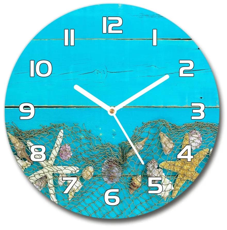 Wallmuralia Skleněné hodiny na stěnu Hvězdice a mušle fi 30 cm