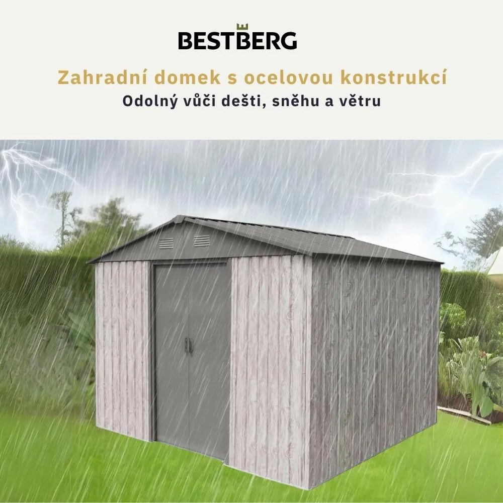 Zahradní domek BestBerg ZDB-7SD / 7,2 m² / 301 x 238 x 214 cm / dekor bílé dřevo/šedá