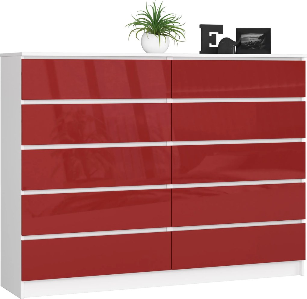 Komoda K160 10SZ bílá/červený lesk