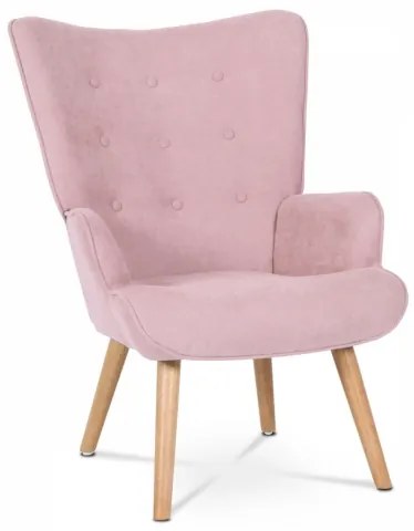 Křeslo ušák s podnožkou starorůžová látka nohy masiv AK-302 PINK2