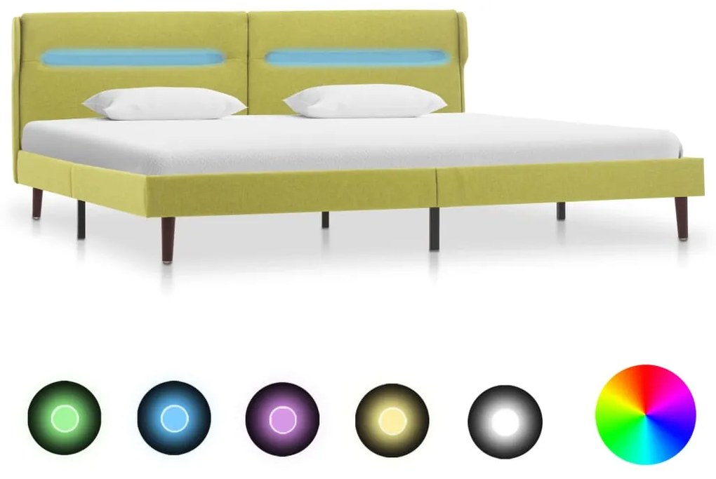 286906 vidaXL Rám postele s LED světlem zelený textil 180 x 200 cm