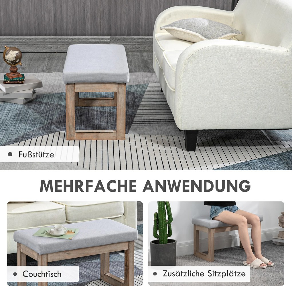 HOMCOM Taburet na nohy Čalouněný taburet s dřevěnými nohami 68x38x42 cm šedý Taburet do obývacího pokoje Ložnice Předsíňová lavice | Aosom.de