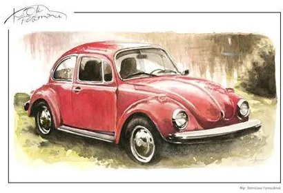 Červený Volkswagen Brouk - 29,7 x 42 cm