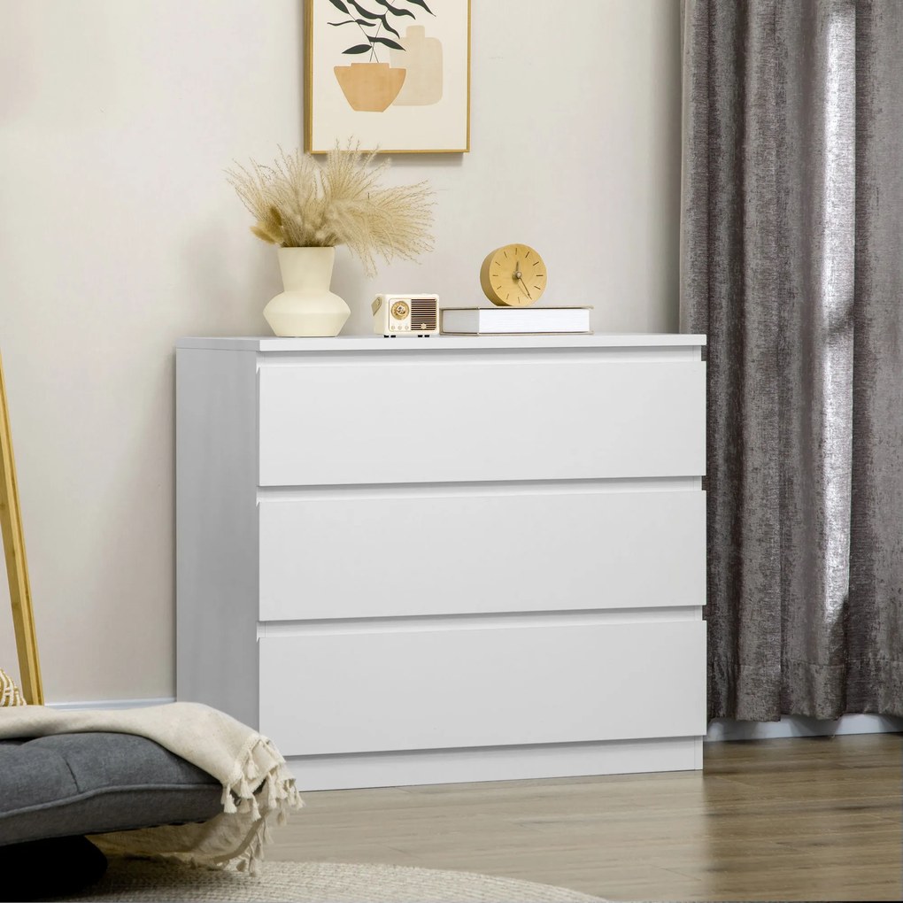 HOMCOM Komoda se 3 zásuvkami - Moderní design s měkkým zavíráním pro ložnici a obývací pokoj - 60 x 38 x 100 cm, bílá