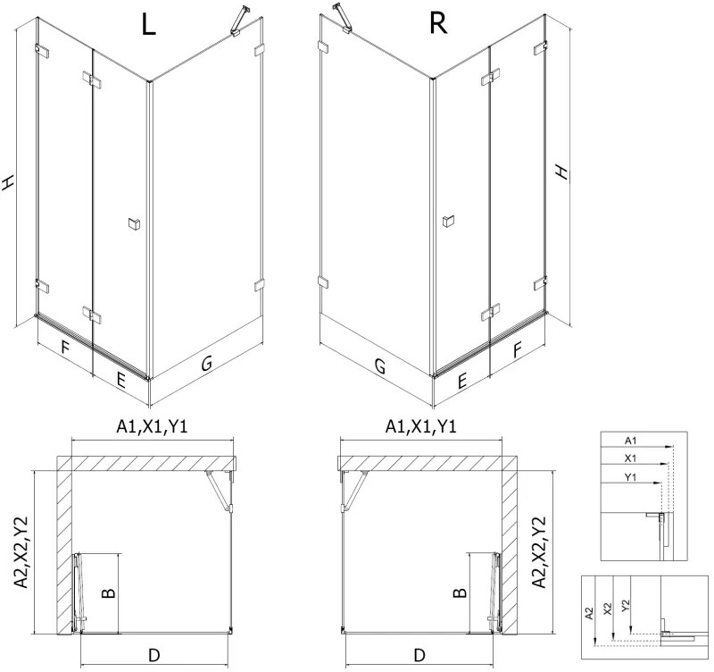 Mexen Lunar-F, skopný sprchový kout pravý 80 x 80 cm, 8mm čiré sklo, profil měděná matná, 836-080-080-65-00-P