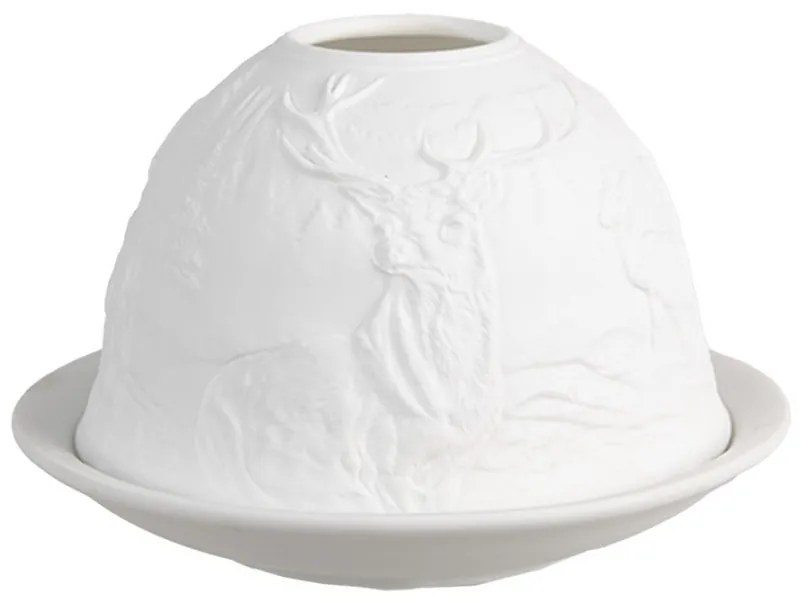 Bílý porcelánový svícen na čajovou svíčku jeleni Paollo - Ø 12 * 8 cm