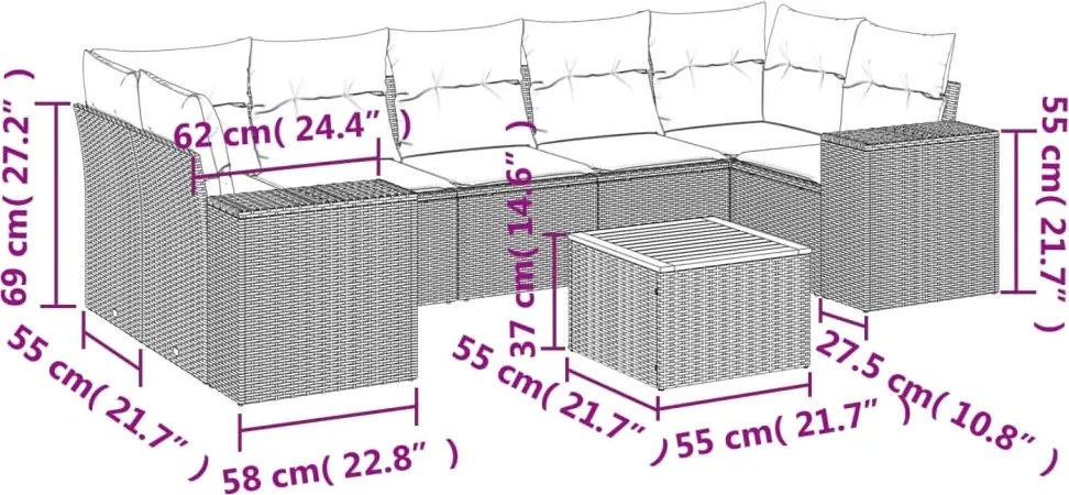8dílná zahradní sedací souprava s poduškami béžová polyratan 3257690