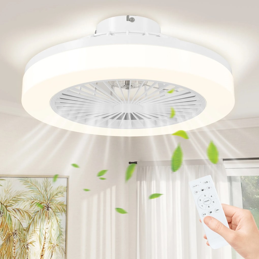 HOMCOM Stropní ventilátor s osvětlením a dálkovým ovládáním, Ø46 cm, 40W stmívatelné LED stropní světlo s ventilátorem, 6 rychlostí, časovač, reverzi…
