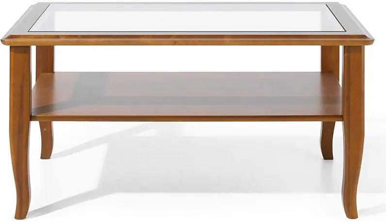 Skleněný konferenční stolek Celie, HDF,MDF, dřevotřísková deska dýhovaná + dřevěné lišty, třešeň orland, 105x52x60 cm
