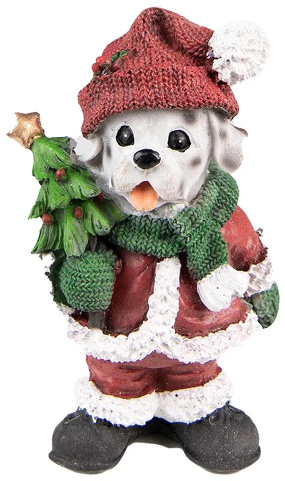 Vánoční dekorace pes v santovo obleku a stromkem - 9*6*15 cm