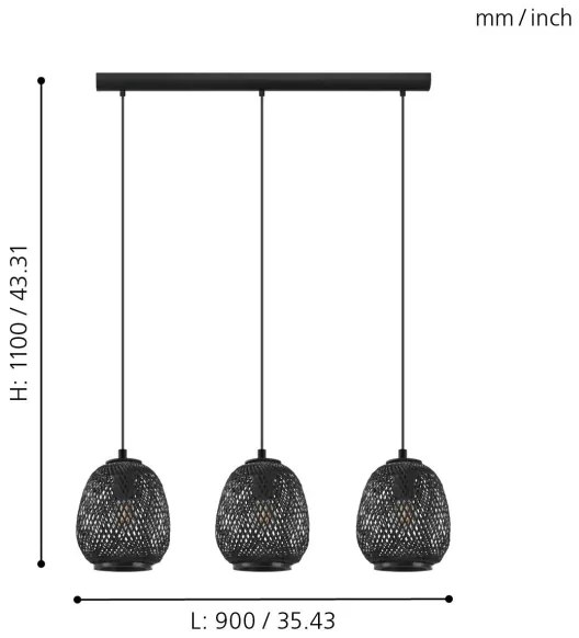 Eglo 43266 - Lustr na lanku DEMBLEBY 1 3xE27/40W/230V