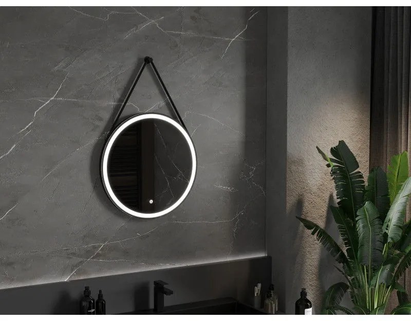 Mexen Reni, LED koupelnové zrcadlo s podsvícením 60x60 cm, 6000K, černý rám, ochrana proti zamlžování, 9812-060-060-611-70