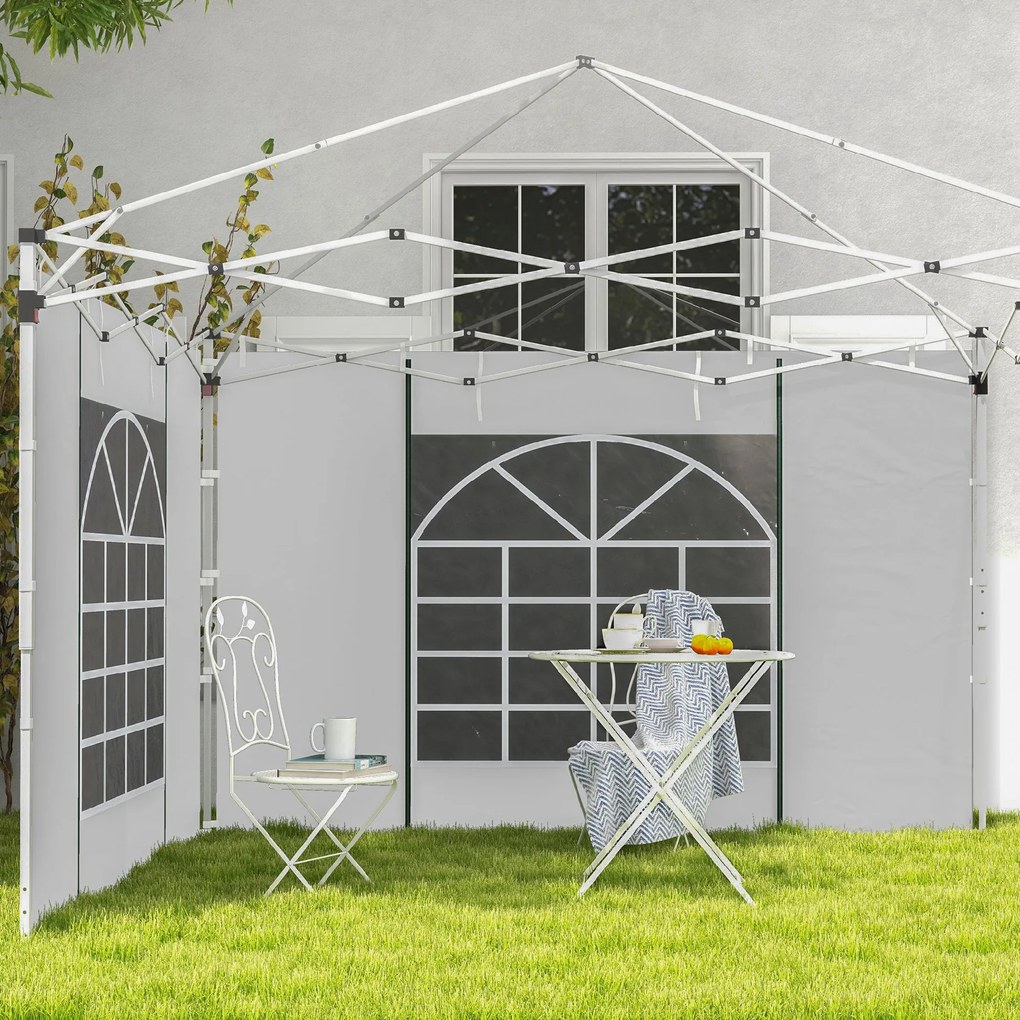 Boční panely altánu Outsunny sada 2 bočních panelů s oknem a dveřmi pro párty stan 3x3/3x6 m, Oxford, bílá