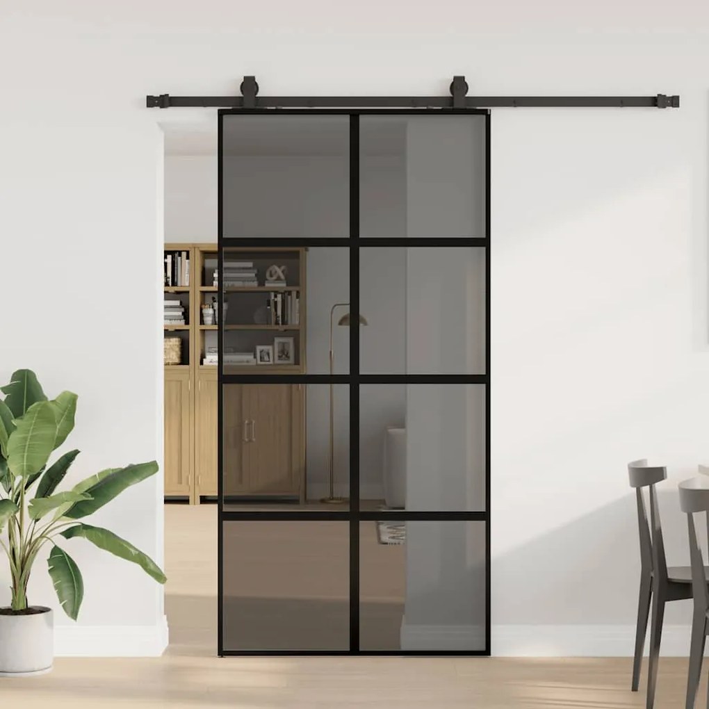 Posuvné dveře se sadou kování černé 76x205 cm Tvrzené sklo