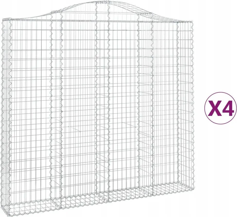 vidaXL Gabionové koše, 4 ks, 200 x 30 x 180/200 cm, galvanizované železo