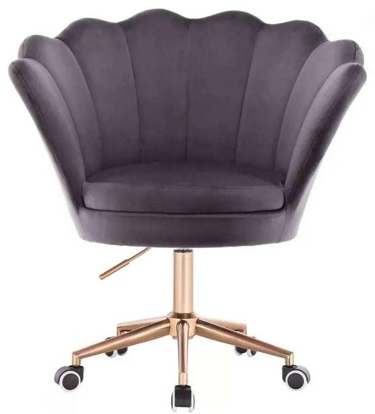 LuxuryForm DESIGN Otočné křeslo FREY VELUR na zlaté podstavě s kolečky - tmavě šedé