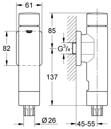 GROHE 37349000 - Tlakový splachovač RONDO A.S. 3” lesklý chrom