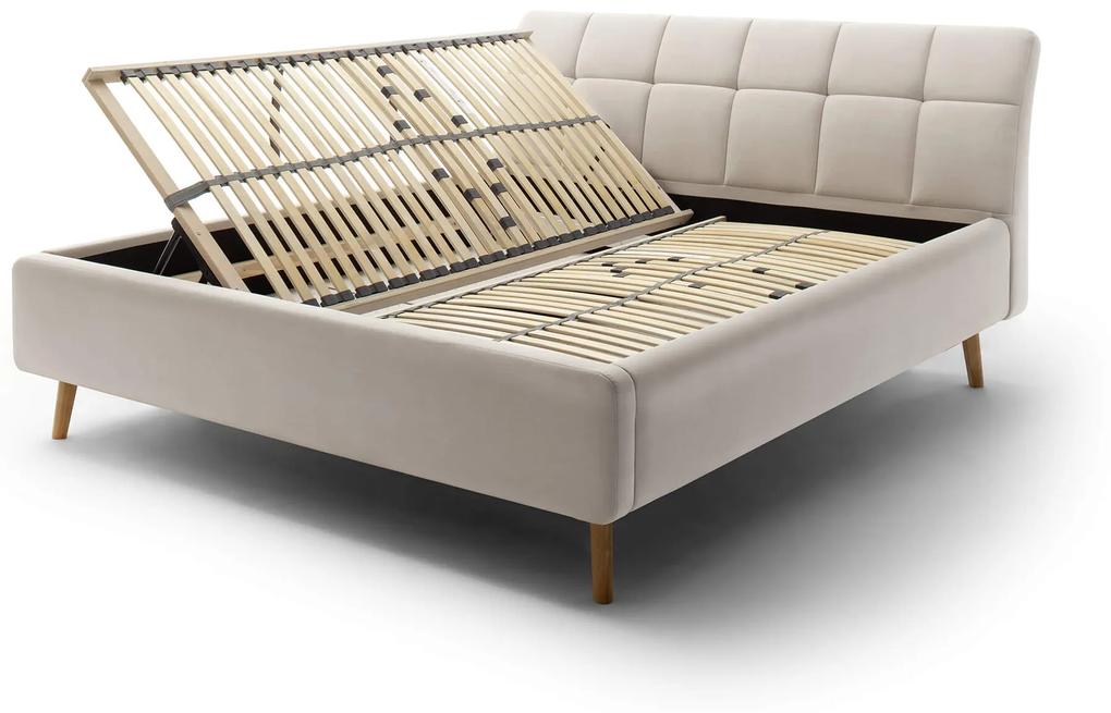 Čalouněná postel s prošívaným čelem lemina s úložným prostorem 180 x 200 cm béžová MUZZA