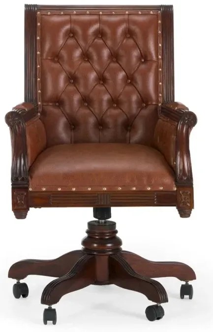furniture-nabytek.cz - Kancelářské křeslo Camford z masivního mahagonu, lakované, hnědé – pravá kůže