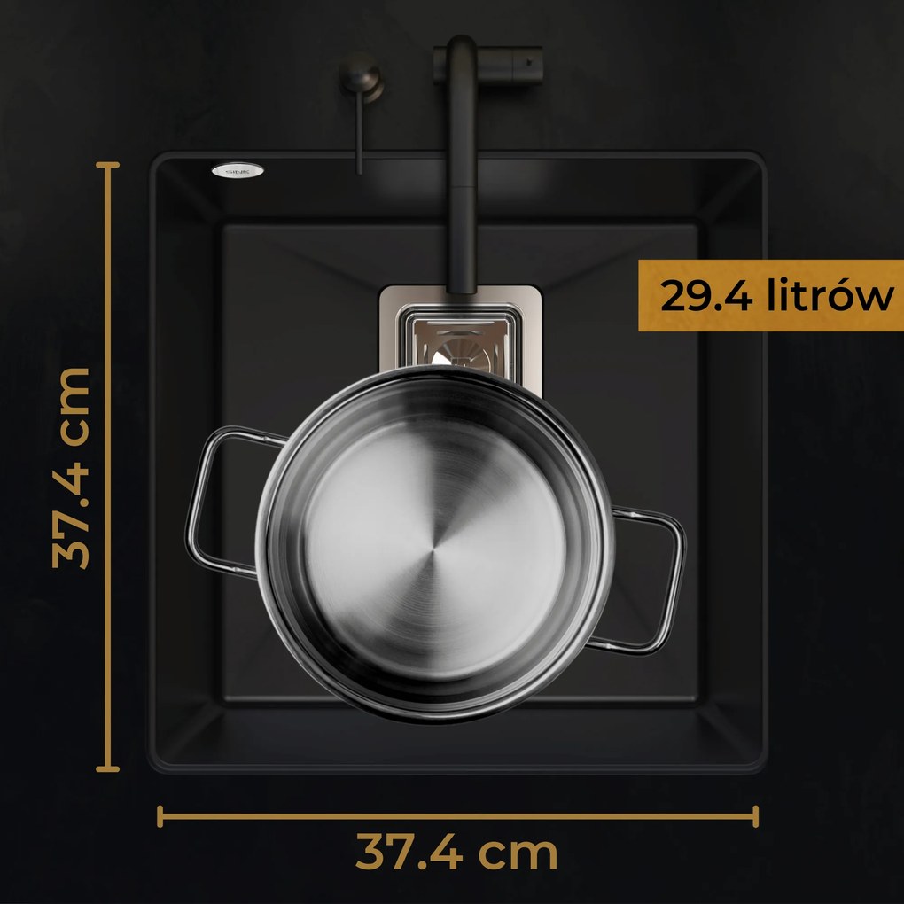 Sink Quality Argon 50, kuchyňský granitový dřez 420x420x225 mm + chromový sifon, bílá, SKQ-ARG.W.1KBO.50.X