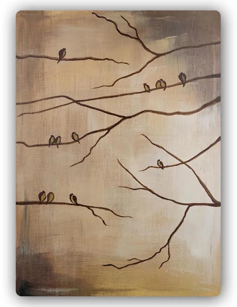 CARO Kovový obraz - Birds On The Branches 2 30x40 cm