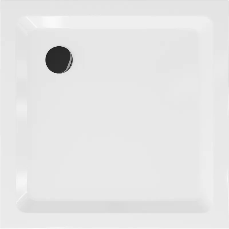 Mexen Flat čtvercová vanička do sprchového kout slim 80 x 80 cm, Bílá, sifon Černá - 40108080B