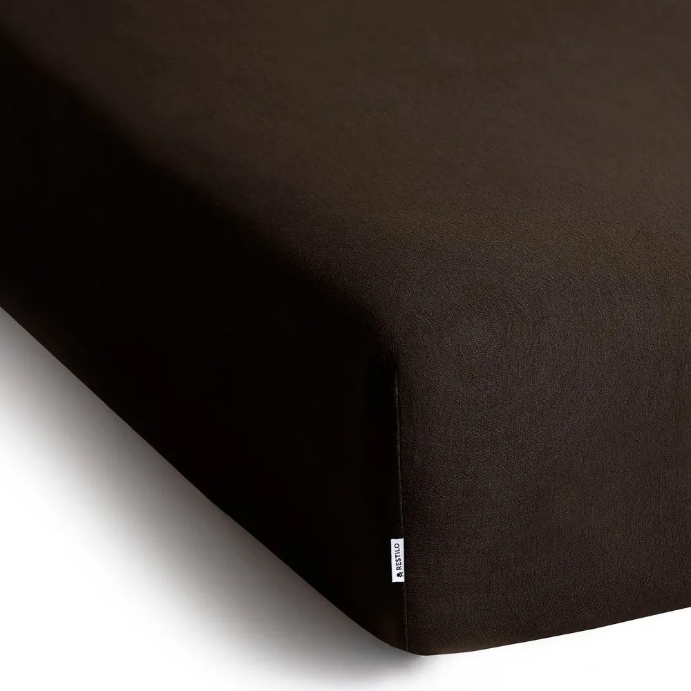 Tmavě hnědé napínací prostěradlo jersey 220x200 cm Amber – Restilo