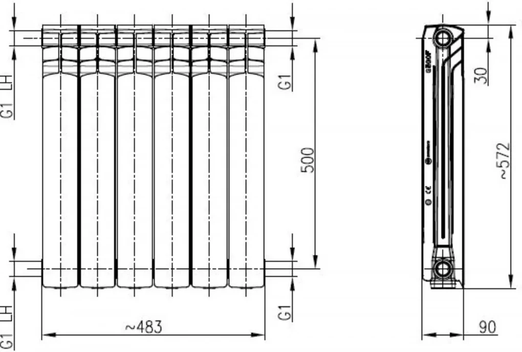 Armatura Radiátor HLINÍKOVÝ G500F 17-segmentový WHITE LEVÉ rohové ...