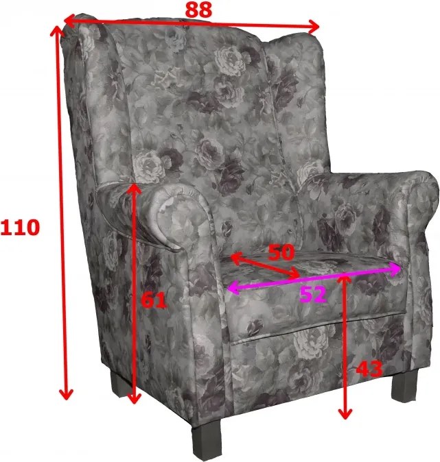 Křeslo Ušák AS, květinový vzor (2109)