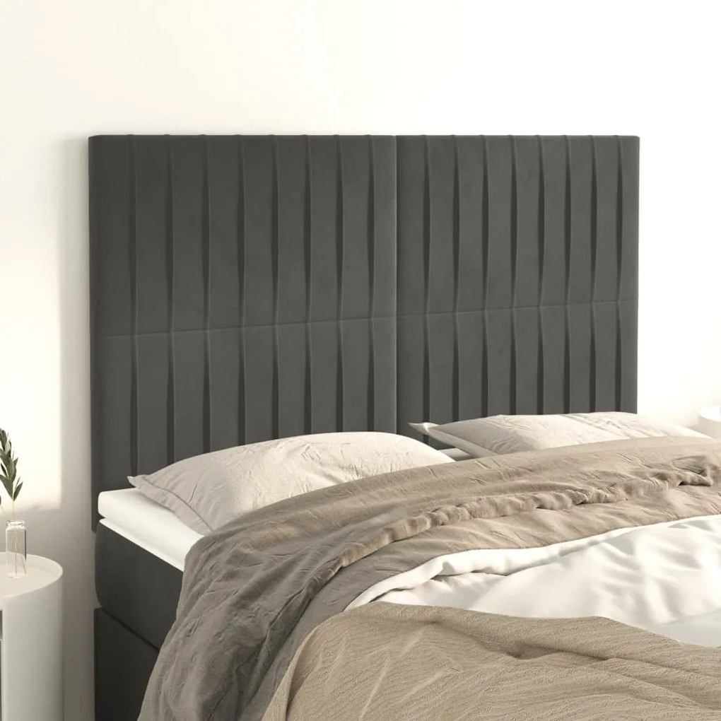 Čelo postele tmavě šedé 144x5x118/128 cm sametové 3116619