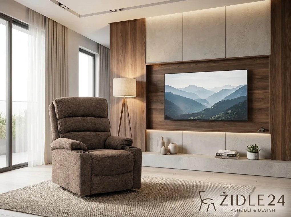 Elektrické polohovací TV křeslo VELMOND - béžová látka