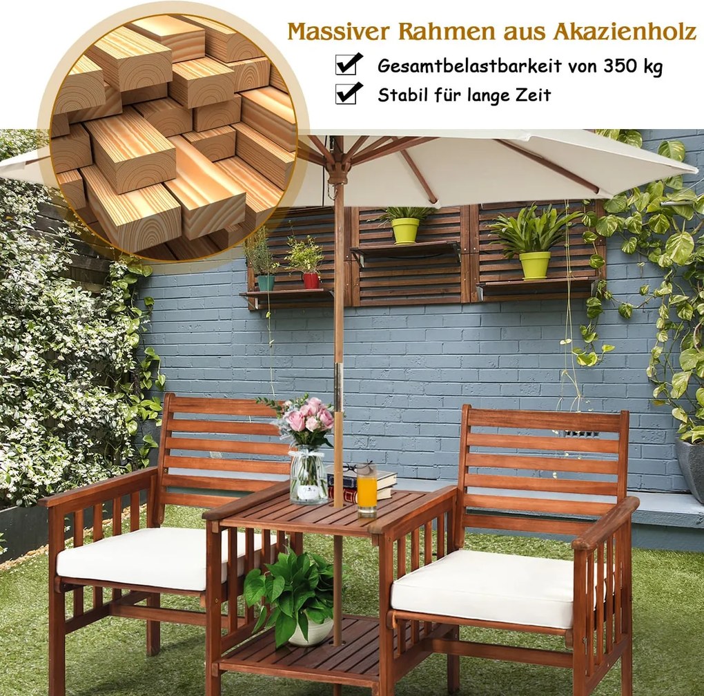 Costway Double Seat Acacia Wood 3dílná sada stolu a židlí, přírodní