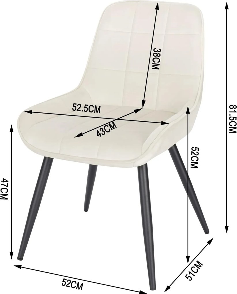 WOLTU Jídelní židle čalouněné sametem, ergonomické, krémově bílé – sada 2 ks