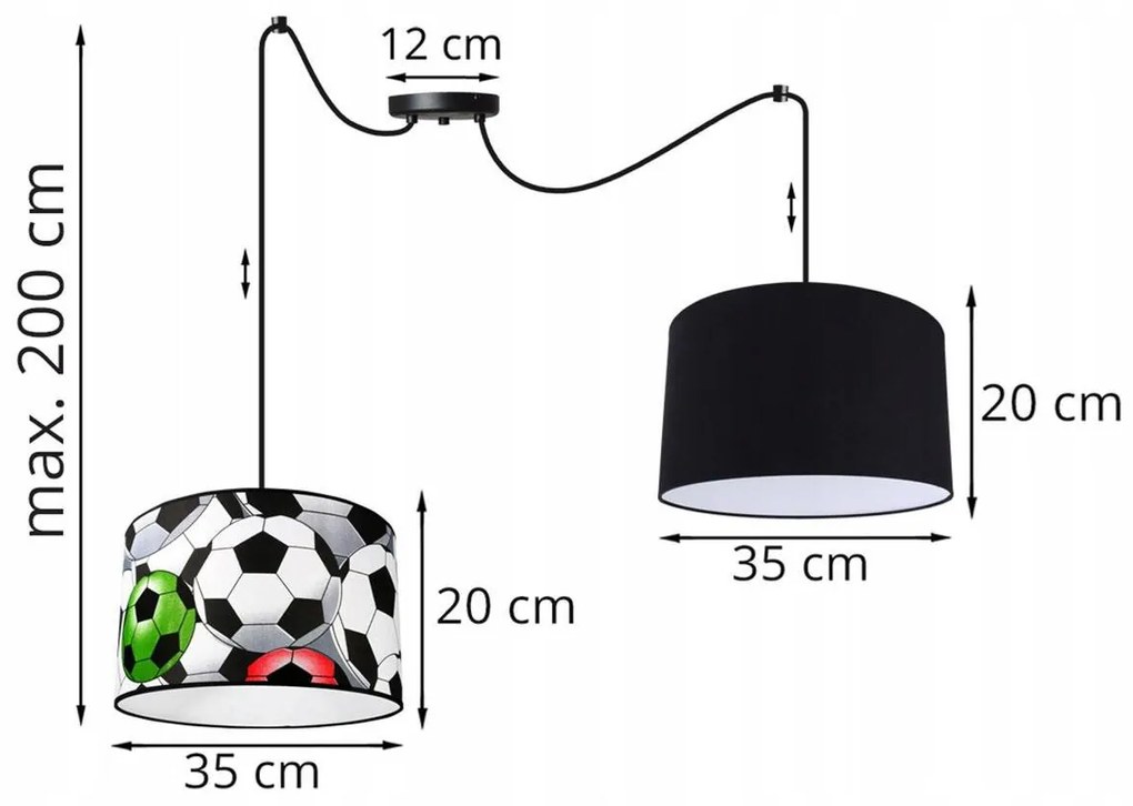 Dětské závěsné svítidlo Soccer Spider, 2x textilní stínítko se vzorem (mix 6 barev), (výběr ze 2 barev konstrukce)