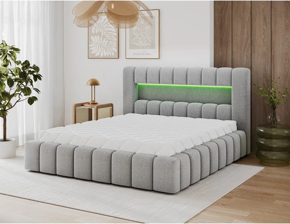 Šedá čalouněná dvoulůžková postel s úložným prostorem s roštem 160x200 cm Lamica – ELTAP