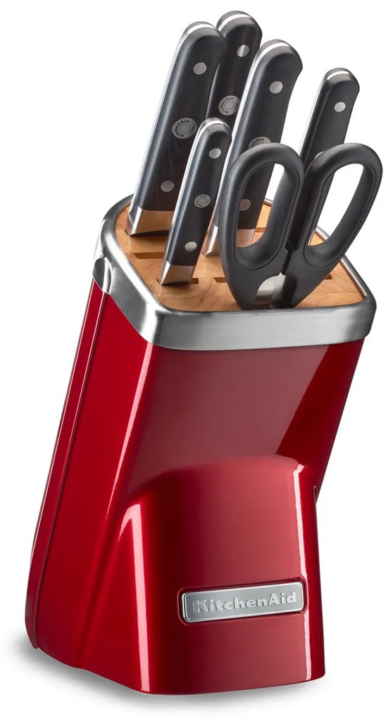 Sada nožů s blokem, nůžky, brousek + 4x nůž, červená metalíza, KitchenAid