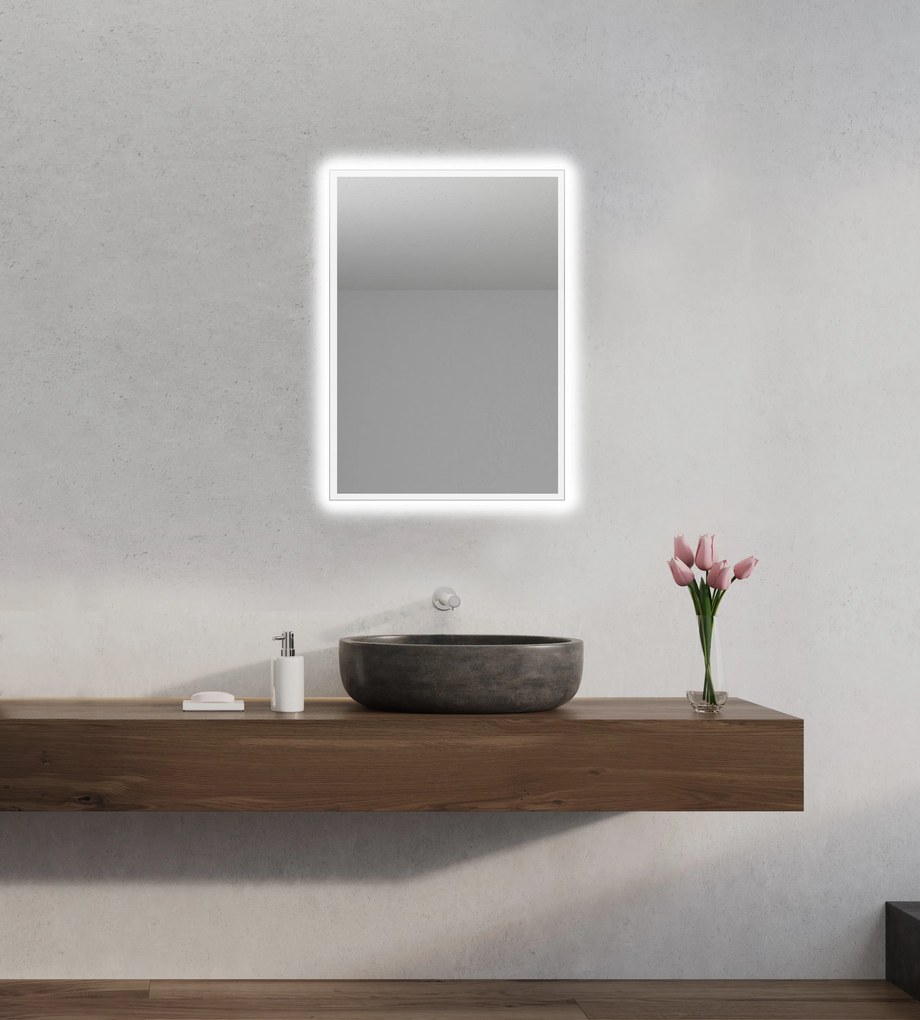 Amirro Zrcadlo na zeď chodbu do pokoje ložnice koupelny předsíně MOONLIGHT 50 x 70 cm s LED podsvíceným okrajem po celém obvodu 410-982
