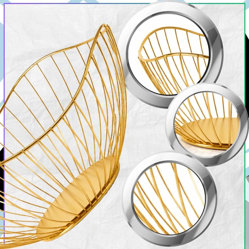 Camerazar Dekorativní kovový kuchyňský organizér ze zlatého ovocného koše