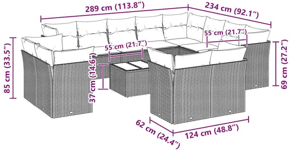 13dílná zahradní sedací souprava podušky světle šedá polyratan 3218542