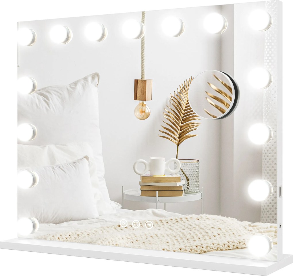 HOMCOM LED kosmetické zrcadlo, 3 režimy světla, stmívatelné, dotykové ovládání, USB, 58x48cm, bílá