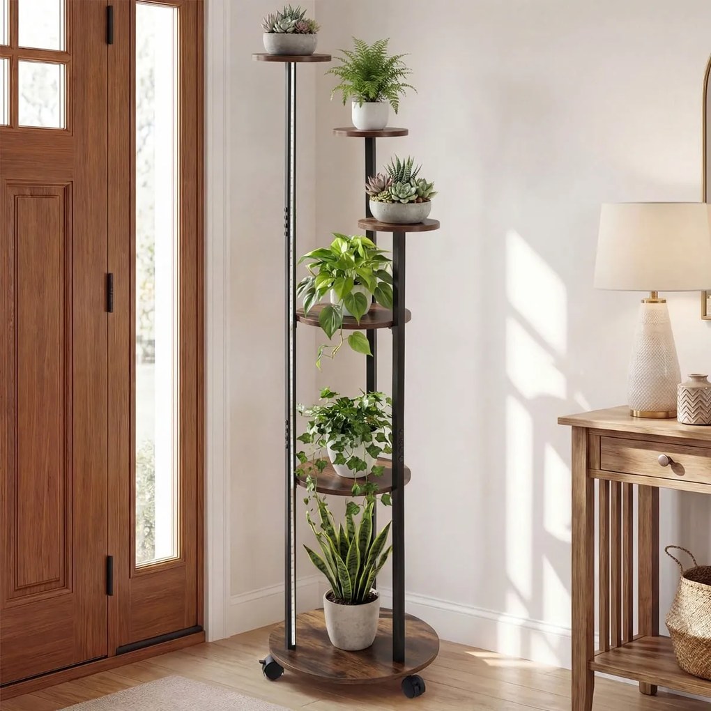 Costway 6-Tier stojan na rostliny s LED osvětlením a kolečky Stojan na květiny