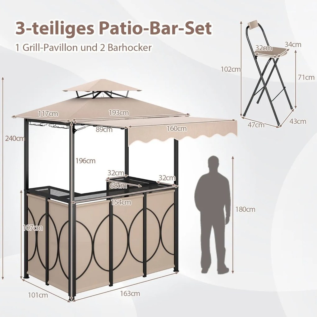 Costway Grilovací pavilon odolný vůči povětrnostním vlivům s barem a2Barové
