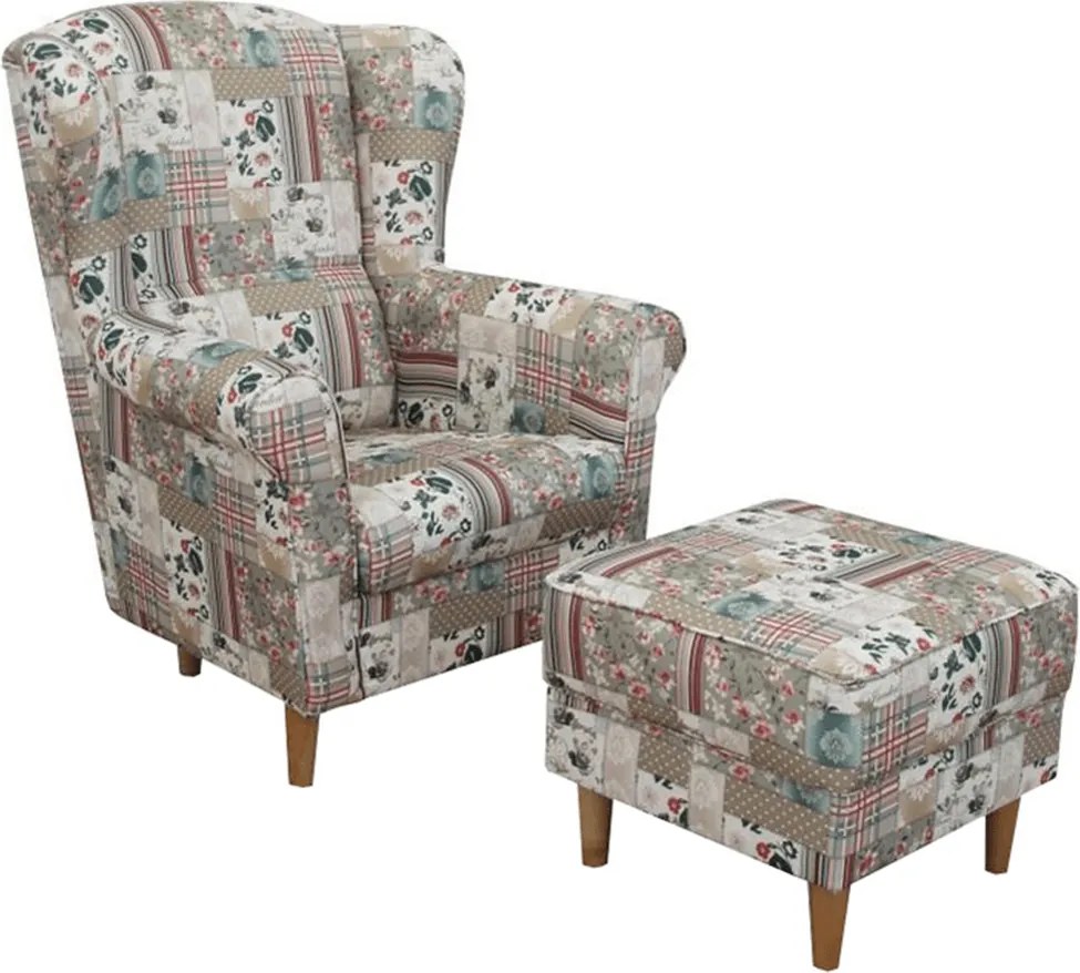 ušák, křeslo, s taburetem, látka patchwork Viorica 1, ASTRID