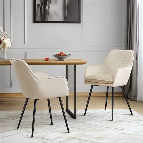 Sada 2 ks – Jídelní židle Yaheetech – béžová, 61 cm (délka) × 55 cm (šířka) × 85 cm (výška) (267329996755)