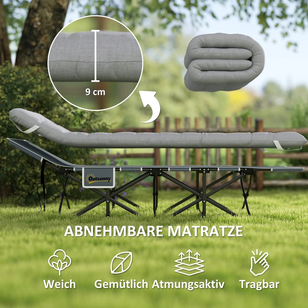 Kempingová postel skládací Kempingová postel s matrací Polštář Boční kapsa 185 x 68 x 37 cm do 150 kg Světle šedá