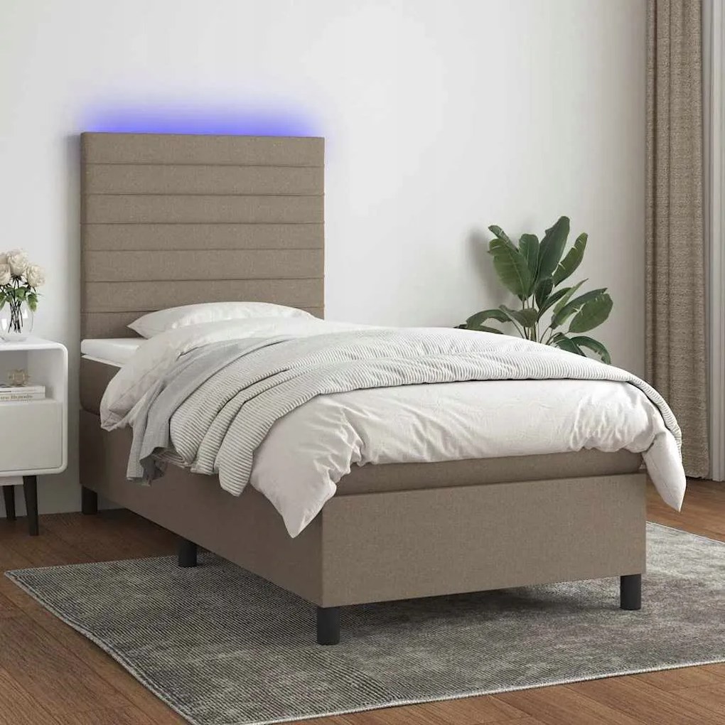 Fionshop 264253513 Box spring postel s matrací a Led taupe 90x190 cm text