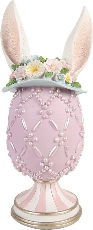 Fialkové vajíčko na podstavci s oušky a květy - Ø 13*30 cm