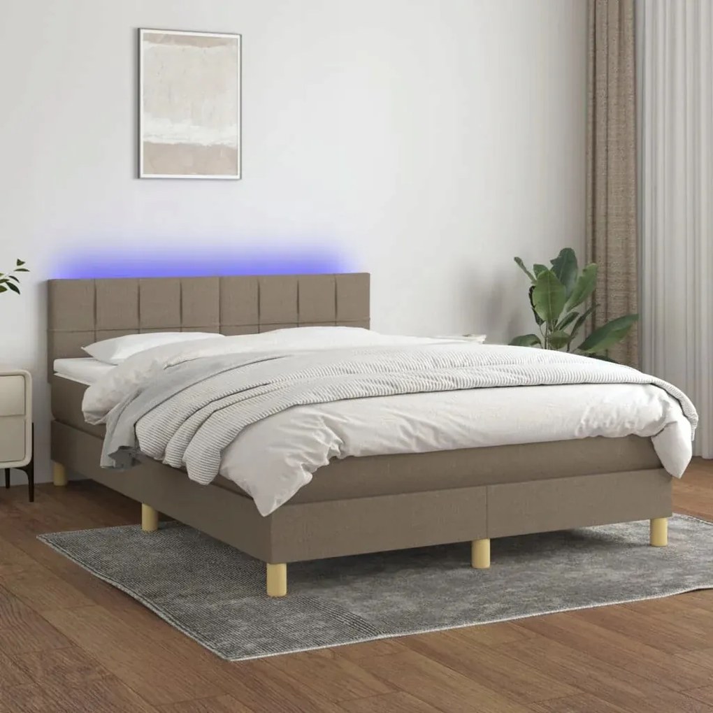 Box spring postel s matrací a led textil taupe