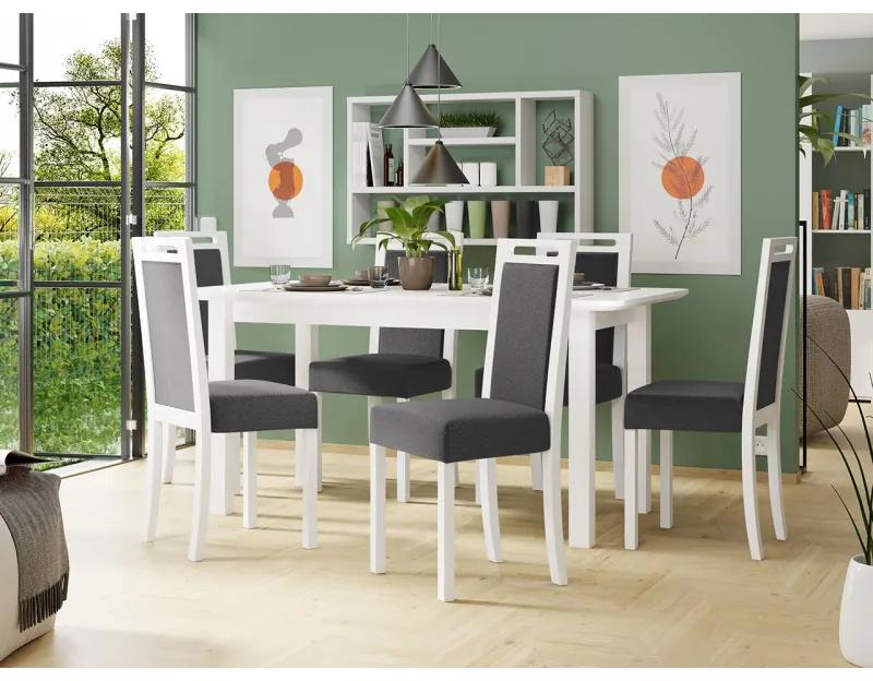Rozkládací jídelní stůl se 6 židlemi AL10, Barva dřeva: bílá, Potah: Hygge D91